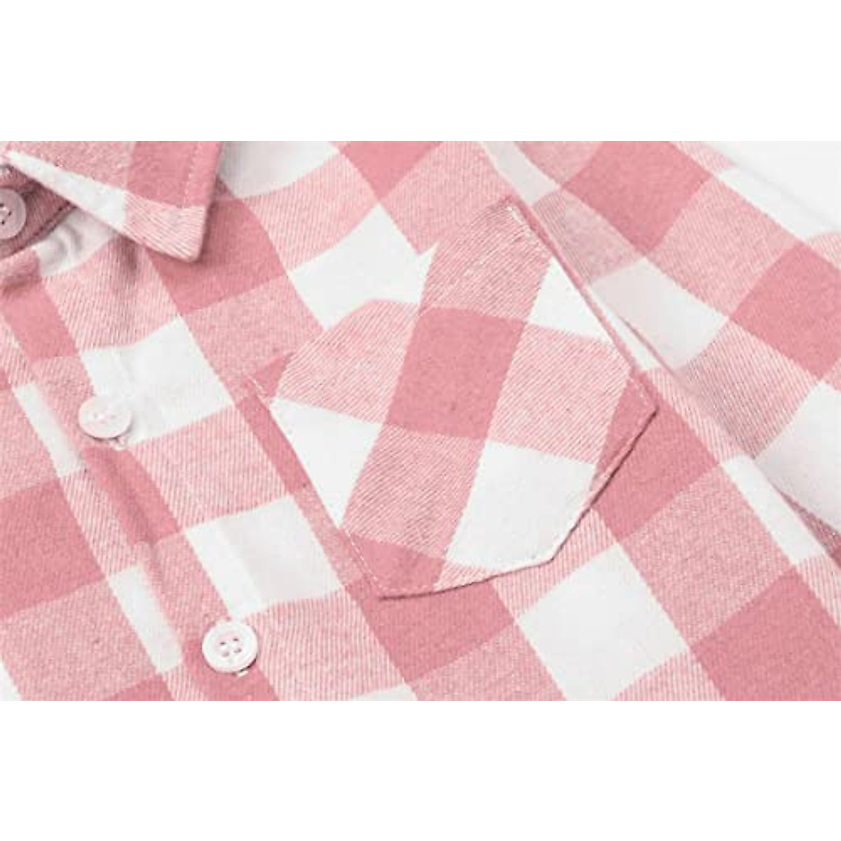 SANGTREE Mens Short Sleeve Plaid Shirt Summer Button Down Shirt Pink White Plaid，Small