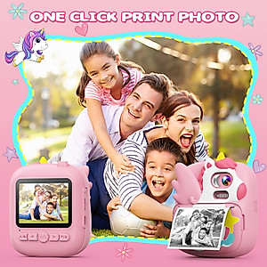 CAMCLID Kids Camera Instant Print, 12MP & 1080P Instant Camera for Kids with 32G Card & Print Paper, Selfie Digital Video Camera for Toddler,Christmas Birthday Gifts for Girls Boy Age 3-12 (Pink)