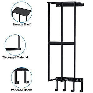 CYFOU Camping Chair Wall Storage for Garage, Metal Camping Chair Wall Mount Holder with 4 Hooks, Beach Chair and Umbrella Wall Storage Rack, Black