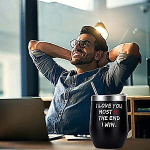 OEAGO Valentines Day Gifts for Him Her Men Women Funny Cups Wine Black Tumbler with Lid I Love You Most The End I Win Anniversary Christmas Birthday Gifts for Husband Boyfriend Girlfriend Wife