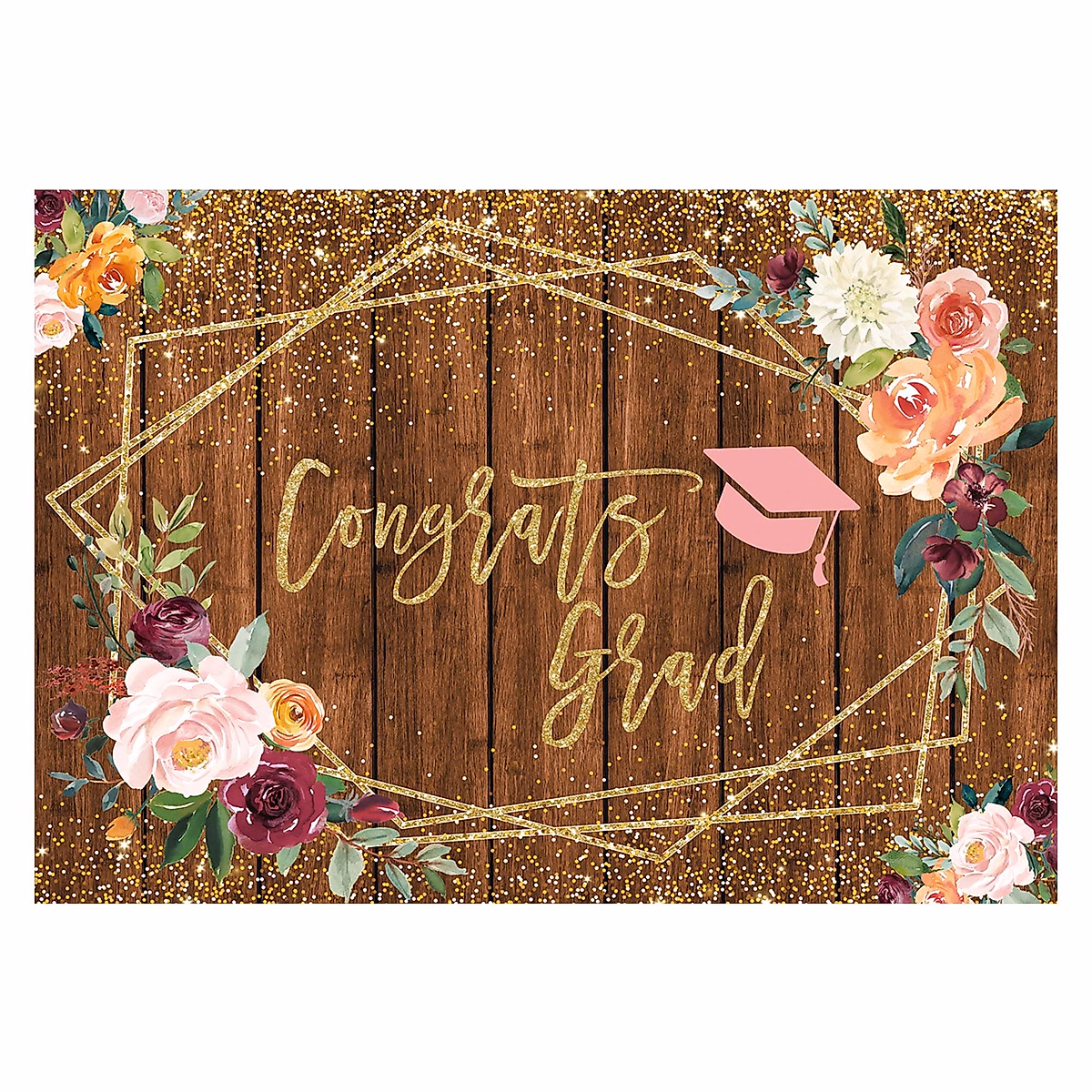 Allenjoy 7x5ft Pink Floral Graduation Backdrop Congrats Grad Flower Wood Board Class of 2023 Banner Background College Prom Party Supplies Decorations Event Decor Banner Portrait Photography Selfie