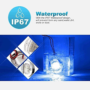 Partsam 4Pcs 3" Inch Round Chrome Marine Boat Lights Blue LED Transom Mount Stern Anchor Navigation Lights IP67 Waterproof, Boat LED Stern Lights, Night Fishing Lights,Deck Lights, 12V, Surface Mount