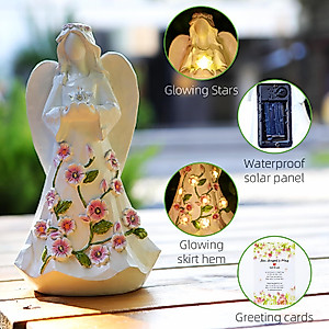 Garden Angel Gift for Women, Garden Angels Outdoor Statue, Guardian Angel Figurines Light, White Solar Angel Statues Decor for Cemetery, for Grandma Mom