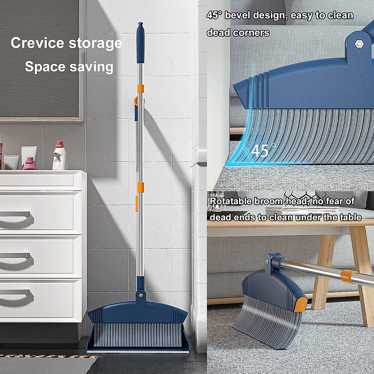 RUNLAIKEJI Broom and Dustpan Set, Broom and Dustpan Set with Long Handle, Broom and Dustpan Set for Home, Kitchen Broom and Dustpan Set, Broom Dustpan, for Home Kitchen Lobby Floor Cleaning Supplies