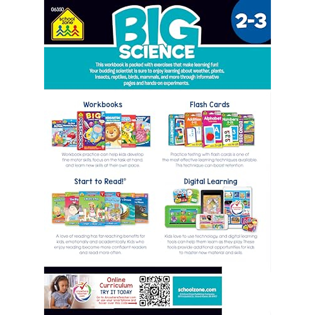 School Zone - Big Science Workbook - 320 Pages, Ages 7 to 9, 2nd Grade, 3rd Grade, Weather, Seeds, Plants, Insects, Mammals, Ocean Life, Birds, and More (School Zone Big Workbook Series)