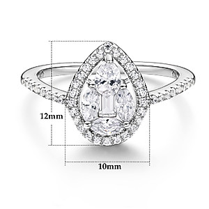 TIKJE 925 Sterling Silver Engagement Ring Teardrop Wedding Band Silver Bridal Promise Eternity Ring for Women Size 7