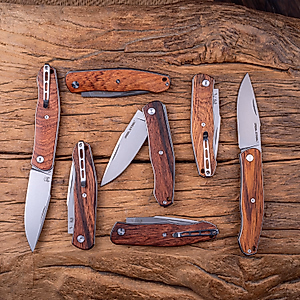 Real Steel Knives Serenity Slipjoint Folding Knife 3.375" N690 Satin Drop Point Blade, Rosewood Handle