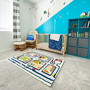 IVI 3D Play Carpets, 59 x 39 Inch, Traffic Educational Toddler Mat Rug for Bedroom, Kids Den, or Playroom, Medium