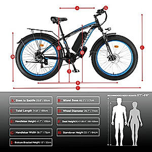 SENADA Electric Bike for Adults 48V 17.5Ah Fat Tire Electric Bikes,1000W 26" x 4" Snow Beach Ebikes for Adults 30MPH Adult Electric Bike Long Range 40-65 Miles 21-Speed Archon-Pro EBike,UL Certified