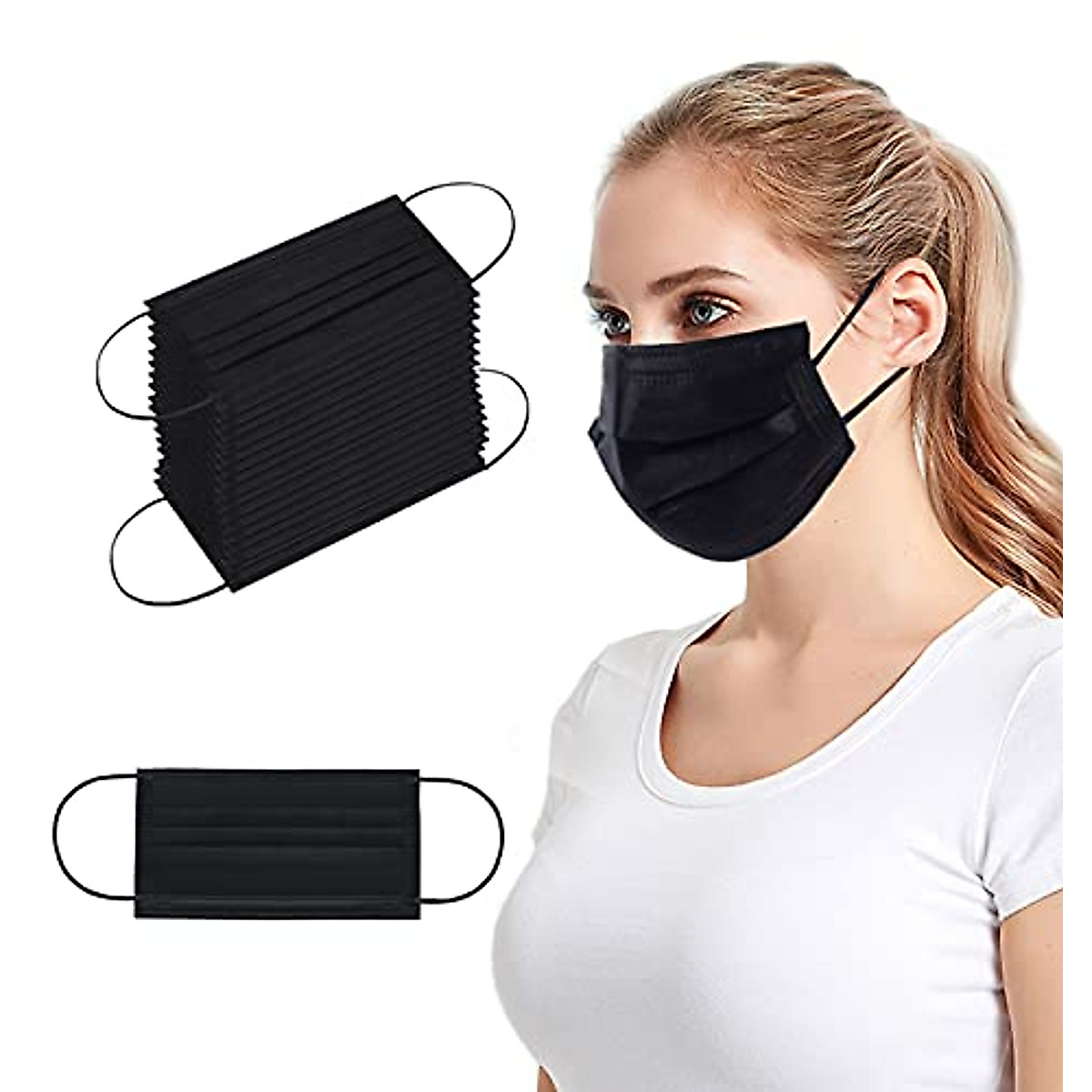 GIMO Disposable Face Masks, 100PCS Disposable Face Masks Face Mask 3 Layer Dust Filter Masks Mouth Cover with Elastic Ear Loop (Black 100PCS)