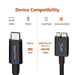 Amazon Basics USB-C to Micro USB 3.1 Gen 2 Fast Charging Cable, 10Gbps High-Speed, 3 Foot, Black
