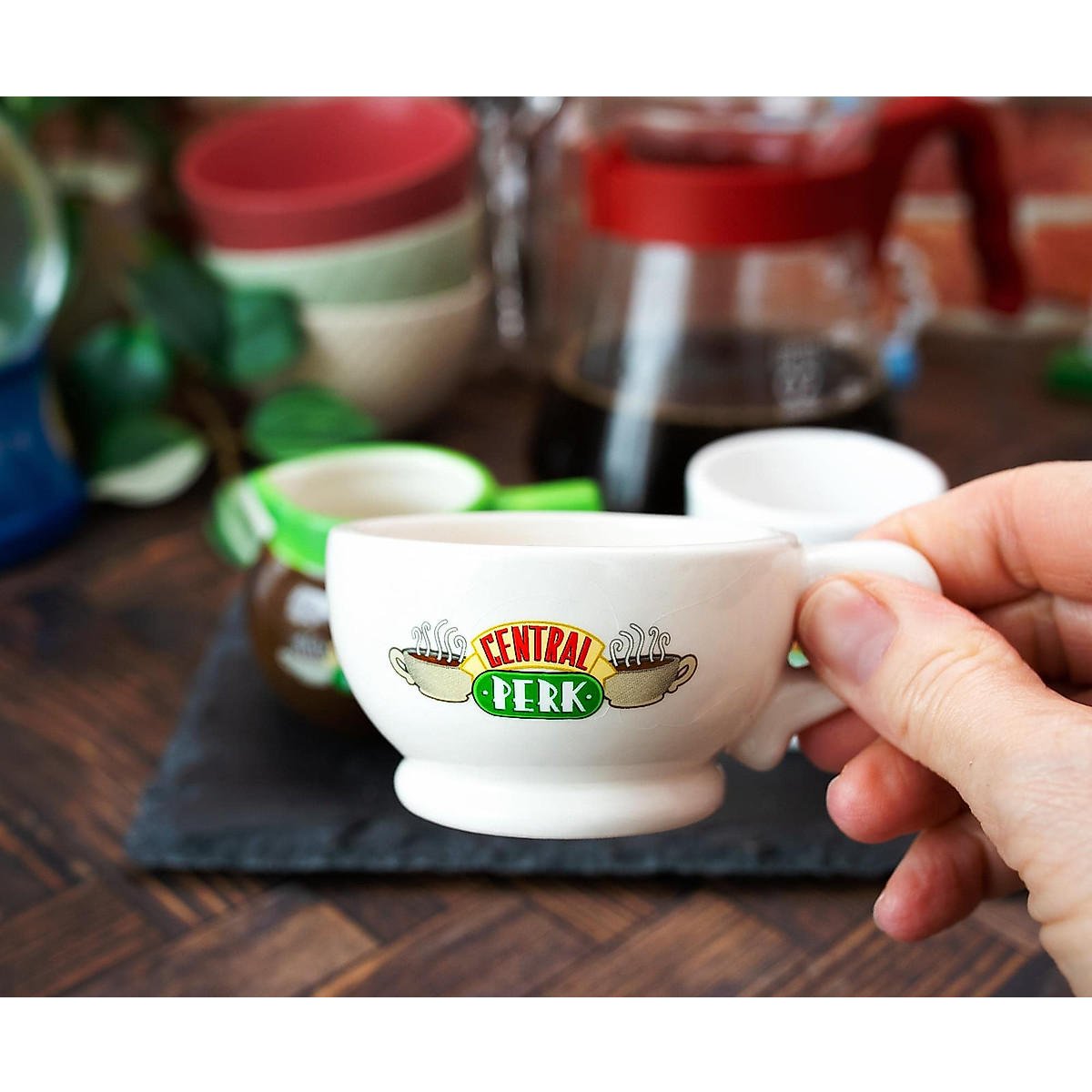 Silver Buffalo Friends Central Perk Logo 3pc Ceramic 3D Sculpted Mini Cup Set, Perfect as a Sugar, Cream, or Milk set, 3.5 Ounces