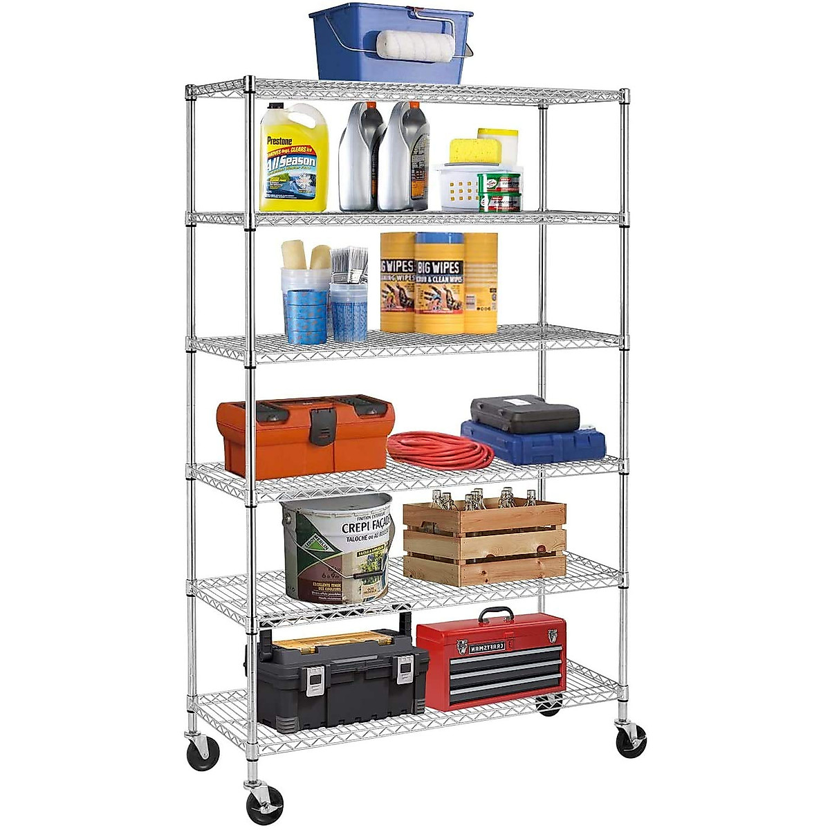 BestMassage with Wheels 6 Adjustable Heavy Duty Metal Shelves Storage Unit Shelf,6000 LBS 18x48x76, Chrome