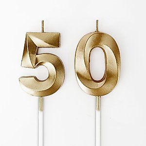 50th Birthday Candles Number 50 Candles Champagne Gold Happy Birthday Candles for Cake 3D Design Cake Topper Decoration for Birthday Party Anniversary Wedding Celebration Cake Decorations