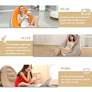 KAERMU Inflatable Deck Chairs with Air Pump, Inflatable Patio Lounge Chairs for Indoor Living Room Bedroom, Outdoor Travel Camping Picnic Beach Chaise Lounges (Gray)