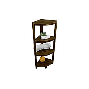 DecoTeak Corner Shower Shelf 4-Tier Oasis Teak Wood Corner Shower Bench with Storage Shelf 38" Height Snazzy Corner Shower Stool in Dark Brown Stained Finish