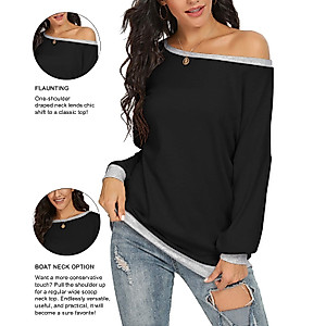 JINKESI Women Long Sleeve Tops Color Block Sweatshirts Round Neck Loose Tunic Top Black-Large