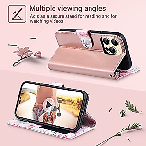 ULAK Compatible with iPhone 14 Pro Max Wallet Case for Women with Credit Card Holders, Designed Flip PU Leather Kickstand Shockproof Protective Cover for iPhone 14 Pro Max 6.7 inch 2022, Rose Gold