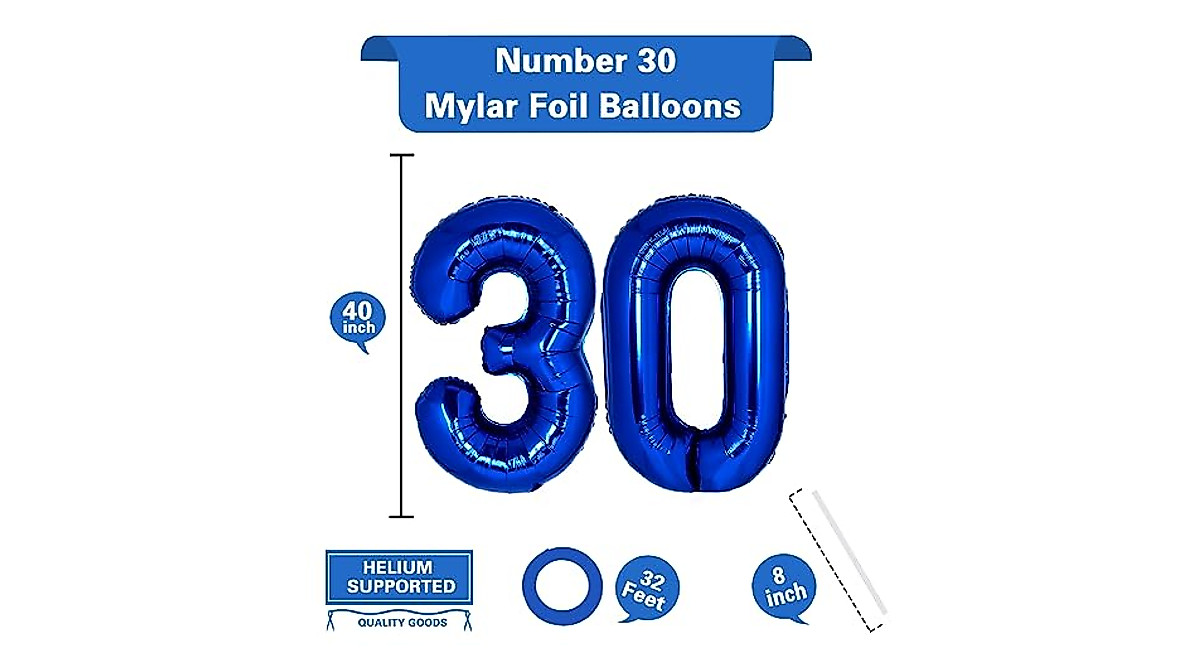 40 Inch Giant Navy Blue Number 30 Balloon, Helium Mylar Foil Number ...