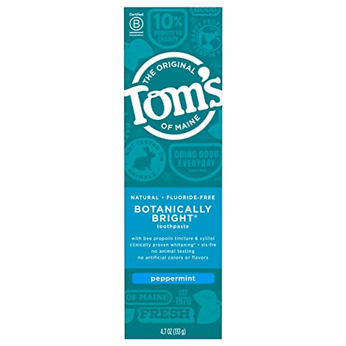 Tom's of Maine Natural Fluoride-Free SLS-Free Botanically Bright Toothpaste, Peppermint, 4.7 oz. (Packaging May Vary)