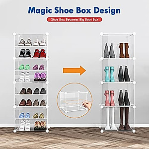 KUSARKO Shoe Rack Organizer, 8 Tier Shoes Storage Cabinet, 24 Pair Clear Plastic Shoe Expandable Organizer for Hallway Bedroom Entryway Heels Boots Sneaker, Stackable Shoe Box