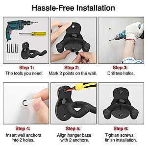 MoKo Guitar Wall Mount Hanger 3-Pack, Guitar Hanger Wall Hook Holder Stand for Bass Electric Acoustic Guitar Ukulele Guitar Wall Hanger Bracket Guitar Hanger for Studio Room - Black