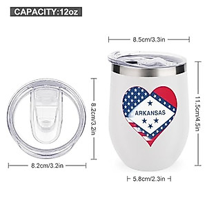 U.S.A. State of Arkansas Flag Heart Funny Wine Tumbler 12 Oz Stainless Steel Insulated Mug Double Wall Water Cup with Lid