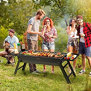 VEVOR 23 inch Portable Charcoal Grill, Flat Top Propane Gas Grills, Compact Foldable Grill, Heavy Duty Steel BBQ Grill, Mini Smoker for Travel, Outdoor Cooking, Barbecue Camping, Picnic, Patio Black