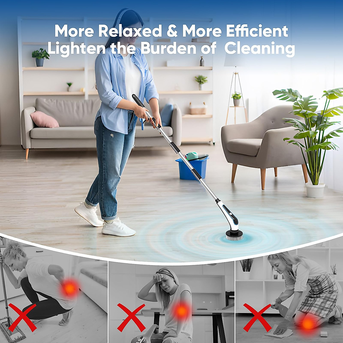 Electric Spin Scrubber, IPX8 Cordless Cleaning Brush, Bathroom Scrubber Electric with 9 Replaceable Brush Heads, Power Shower Scrubber with Long Handle 2 Adjustable Speed for Clean Tub Kitchen Floor