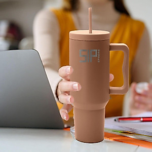 SIP SPHERE Tumbler 40oz Insulated Travel Mug with 2 Straws Double Wall Vacuum Insulated Car Cup Keeps Drinks Hot & Cold (Brown)