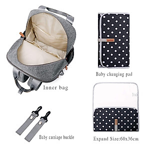 QIMIAOBABY Diaper Bag Backpack, Multifunction Travel Back Pack Maternity Baby Changing Bags (Gray)
