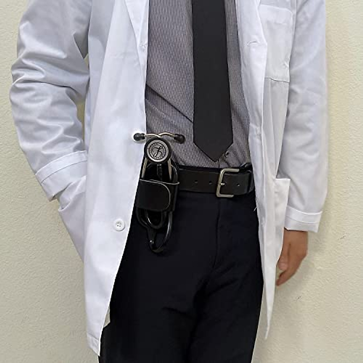 Stethoscope Holder with Velcro Closure and Padded Hip/Belt Clip (Navy) for Littmann - Genuine Leather Universal Stethoscope Holster