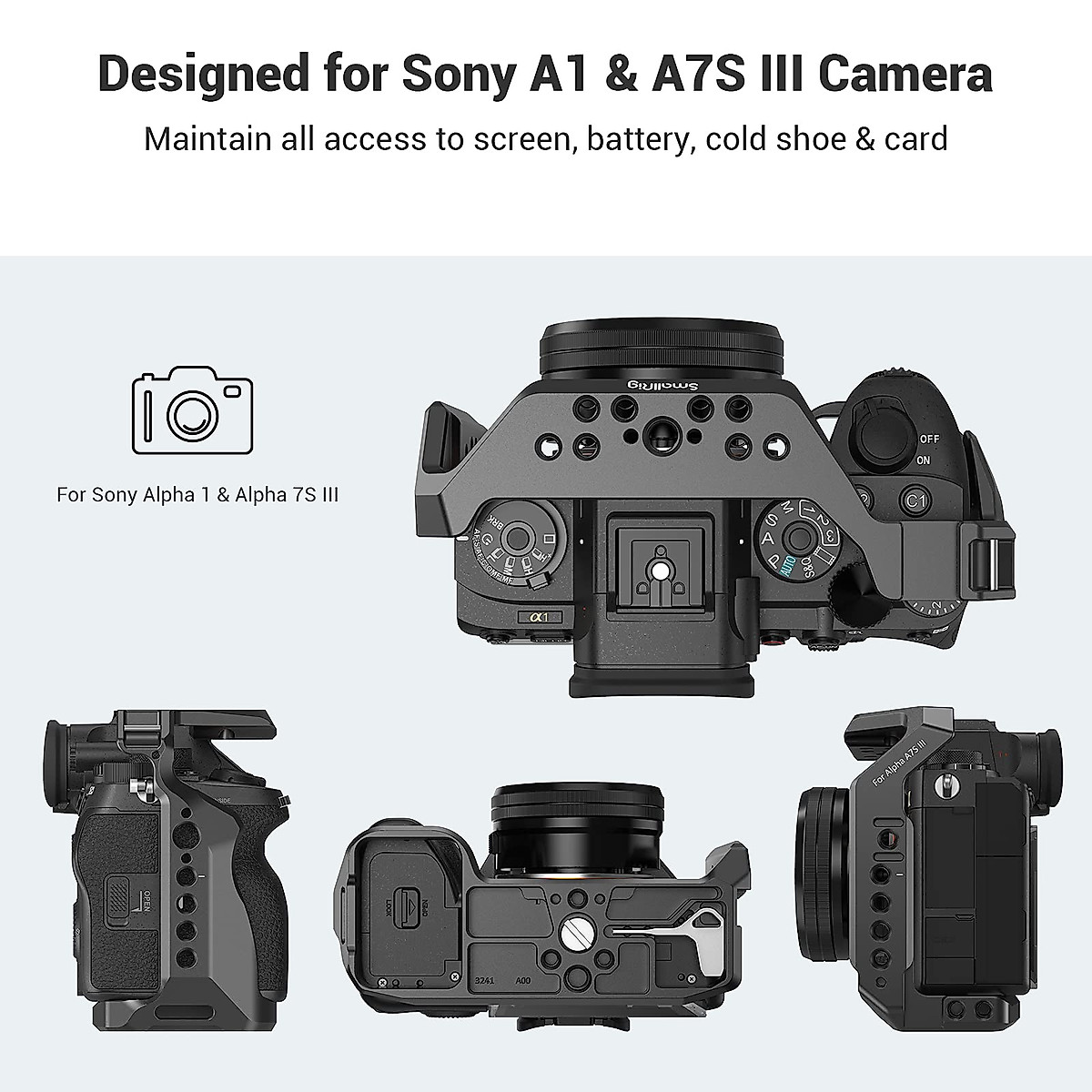 SmallRig Full Cage for Sony Alpha 1 A1 & for Sony A7S III Alpha 7S III with Built-in NATO Rail & Cold Shoe Mount - 3241