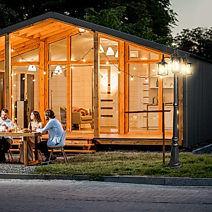 ZJOJO Outdoor Post Light, Triple-Head LED Street Light, 2700K, 1100lumens, Vintage Clear Glass Shade Lamp Lights Fixture for Garden Backyard Patio Walkway, Black-8099