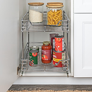 Household Essentials Glidez Multipurpose Chrome-Plated Steel Pull-Out/Slide-Out Storage Organizer for Under Cabinet Use - 2-Tier Design - Fits Standard Size Cabinet or Shelf, Chrome