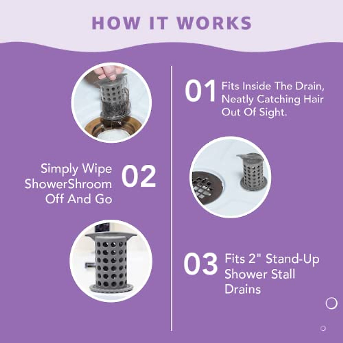 ShowerShroom the Revolutionary 2" Stand-Up Shower Stall Drain Protector Hair Catcher/Strainer, Gray