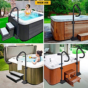 Neorexon Hot Tub Handrails, 38"-58" Adjustable Height SPA Handrail with 360 Swivel Option& Non-Slip Handle, 600 LBS SPA Side Handrail Slide Under Mount Base for Indoor & Outdoor