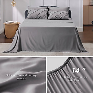 Bedsure Twin Comforter Set Grey - Bed in a Bag Twin Size 5 Pieces, GentleSoft™ Pintuck Bed Set Gift for Family, Pinch Pleat Grey Comforter with Sheets, Pillowcase & Sham
