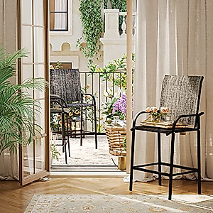 Sundale Outdoor Bar Stools Set of 2, 2 Piece Metal Bar Stool, Patio Textilene Bar Height Chairs with Arms, High Top Patio Bar Chairs, Outdoor Furniture Bar Stools - Gray