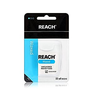 Reach Waxed Dental Floss | Effective Plaque Removal, Extra Wide Cleaning Surface | Shred Resistance & Tension, Slides Smoothly & Easily, PFAS FREE | Unflavored, 55 Yards, 1 Pack