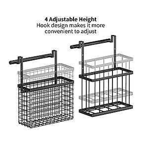 Qflushor Cabinet Door Organizer with Towel Bar, 2 Pack Over The Cabinet Door Organizer, Cutting Board Organizer with Towel Holder Kitchen Cabinet Organizer for Pantry, Baking Sheet, Wrap, Black