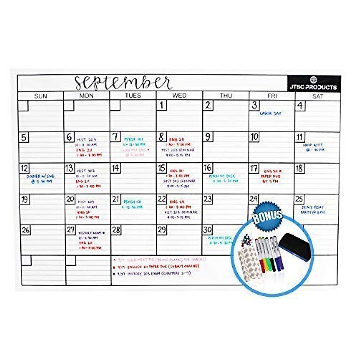 Dry Erase Wall Calendar 24x36 inch Monthly planner Undated Laminated, Includes Accessories