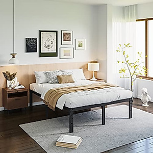 Auroral Zone Full Size Bed Frame 14 Inch High, 3" Wide Wood Slats with Better Support for Foam Mattress No Sagging, No Slip, No Box Spring Needed, Noise Free/Easy Assembly-Black