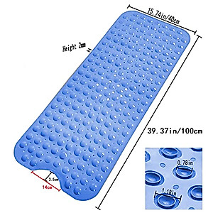 niceeshop Bath & Shower Mat & Bathroom Anti-Slip Mat, Extra Long Non-Slip Bath Mat (39" x 16"), Machine Washable Bath Tub Mat for Bathroom (Large Size Pure Blue)