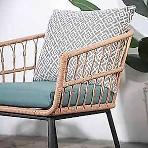 Super Patio 3 Piece Patio Set, Outdoor Furniture Wicker Bistro Set Rattan Chair Conversation Sets with Coffee Table and Cushions, Turquoise/Gray