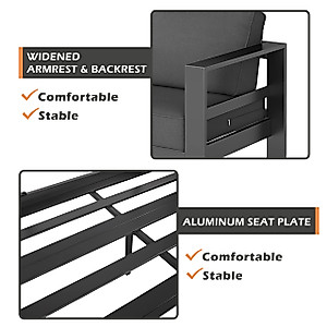 Betterhood Aluminum Patio Furniture Set, Modern Outdoor Seating with Upgrade Cushion & Wide Armrest, Patio Sofa for Balcony, Garden,Additional Dust Cover, Dark Grey