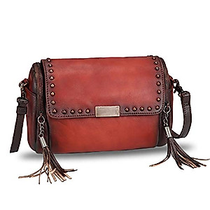 Genuine Leather Crossbody Purse for Women Vintage Handmade Satchel Top Handle Convertible Handbag Shoulder Bag (Red)