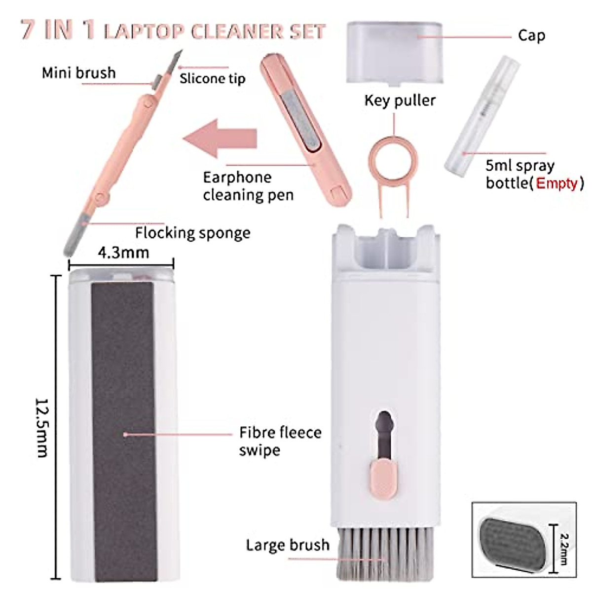 Gtinna 7 in 1 Computer Keyboard Cleaning Brush Set Earbuds Cleaning Pen Wireless Bluetooth Headset Charging Box Electronics Keyboard Cleaning Tools Cleaner Keycap Puller Kit (Pink)