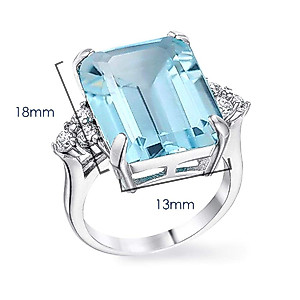 IVY & BAUBLE Large Emerald Cut Simulated Gemstone Aquamarine Color Wedding Party Cocktail Ring for Women in Rhodium Plating, Size 5