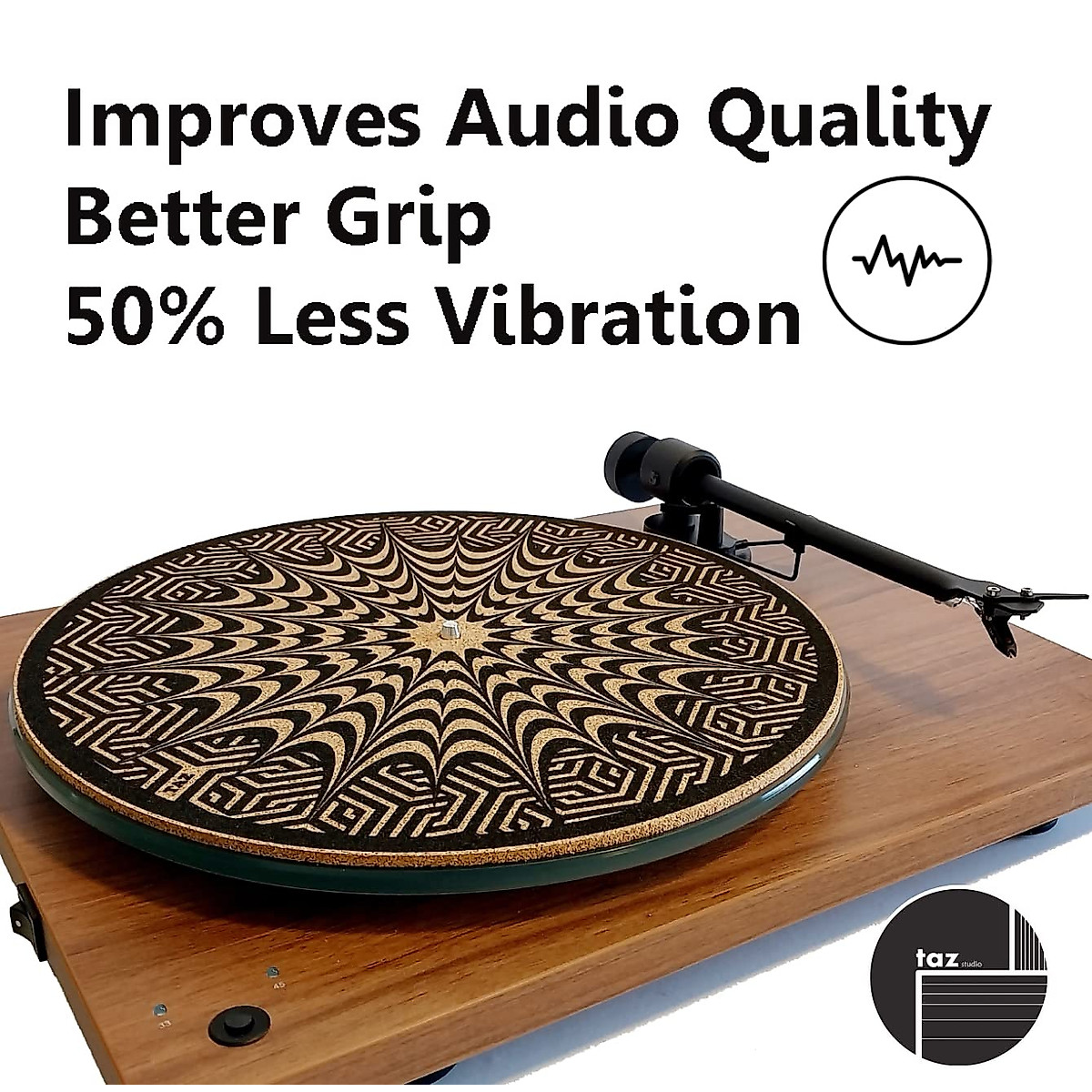 TazStudio Cork Turntable Mat for Better Sound Support on Vinyl LP Record Player - Original Geometric Design Mix Pattern [3mm thickness]-m1